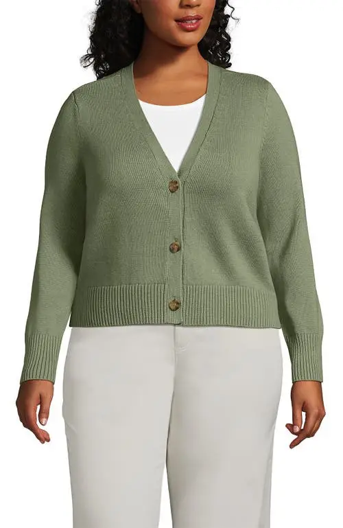 LANDS' END Drifter V-neck Dress Cardigan Sweater - Sage