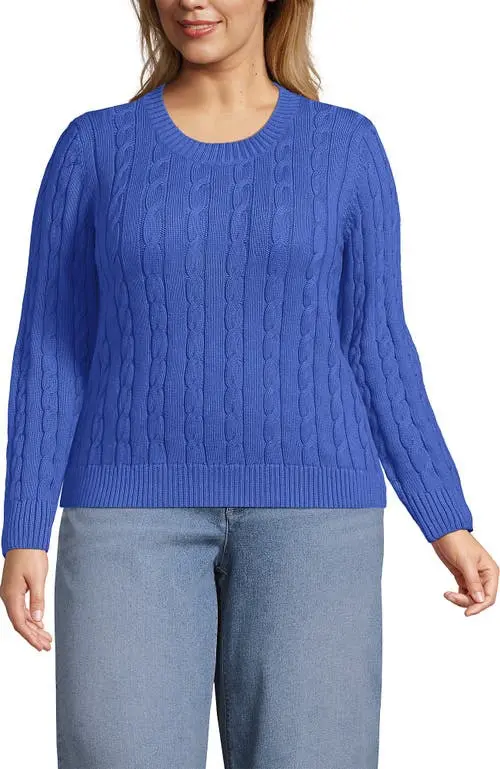LANDS' END Drifter Classic Cable Crew Neck Sweater - Clear Blue