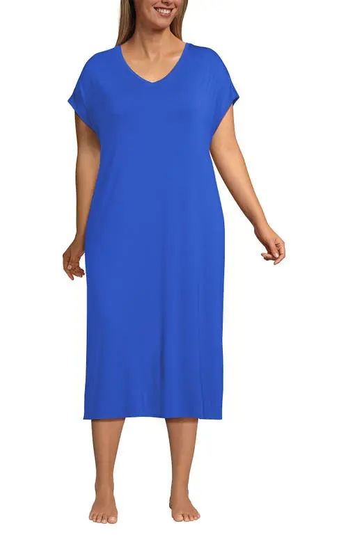 LANDS' END Short Sleeve Cooling Midi Nightgown - Vibrant Lapis