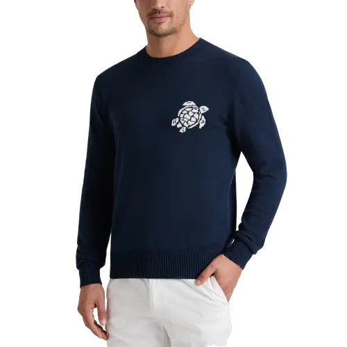 Vilebrequin Crewneck Turtle Applique Cotton Cashmere Sweater - Navy