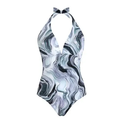 Vilebrequin Halter One-piece Swimsuit Marble - White