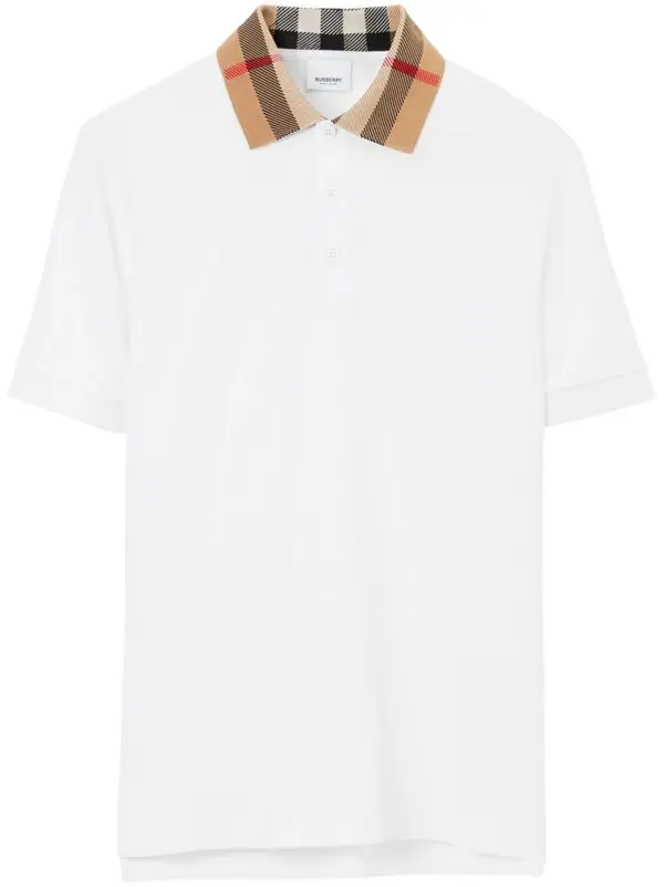 Burberry Check Collar Cotton Polo Shirt - White