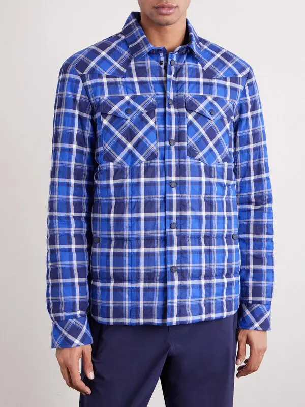 Moncler Gelt Quilted Checked Cotton-blend Down Shirt Jacket - Blue