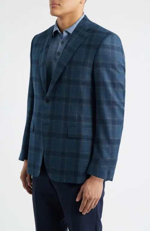 Canali Regular Fit Windowpane Check Brushed Wool Sport Coat - Green