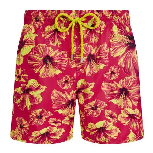 Vilebrequin Ultra-light And Packable Swim Shorts Macro Hibiscus - Beetroot Purple