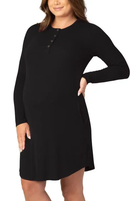 KINDRED BRAVELY Riley Ribbed Maternity & Nursing Nightgown - Black