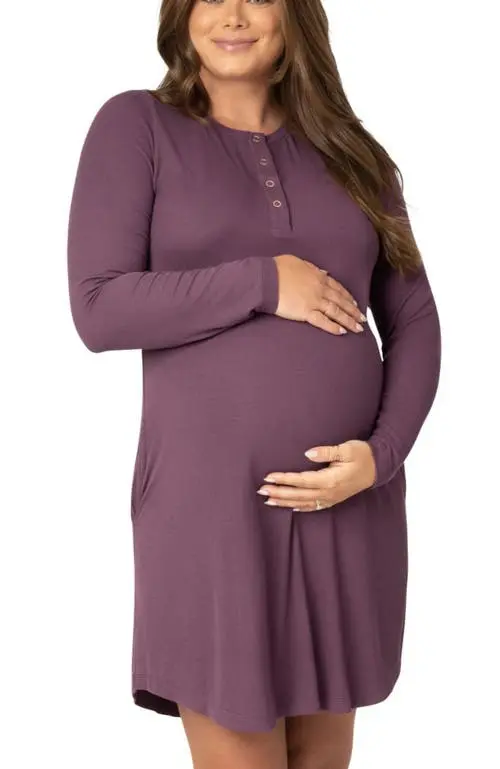 KINDRED BRAVELY Riley Ribbed Maternity & Nursing Nightgown - Burgundy Plum