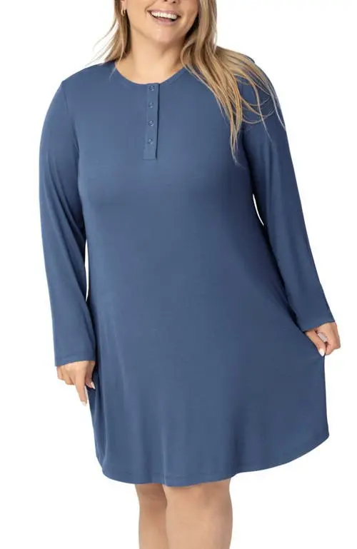 KINDRED BRAVELY Riley Ribbed Maternity & Nursing Nightgown - Slate Blue