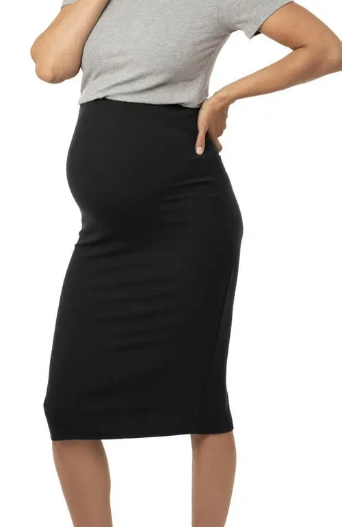 KINDRED BRAVELY Ribbed Maternity & Postpartum Midi Skirt - Black