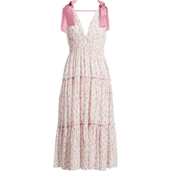 Lulus Devin Floral Tie Strap Midi Dress - Pink Floral