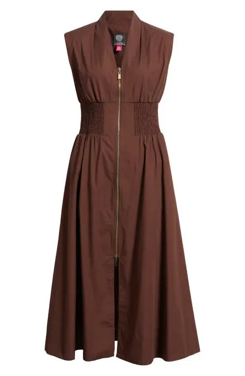 Vince Camuto Sleeveless Cotton Midi Dress - Brown