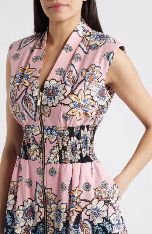 Vince Camuto Smocked Waist Stretch Cotton Midi Dress
