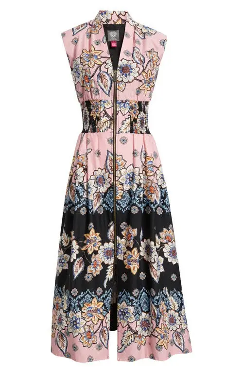Vince Camuto Smocked Waist Stretch Cotton Midi Dress