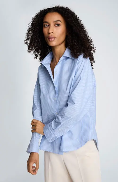 KENNETH COLE Pinstripe Button-up Boyfriend Shirt - Blue Dawn Multi