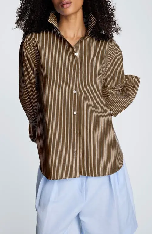 KENNETH COLE Pinstripe Button-up Boyfriend Shirt - Mesquite Multi
