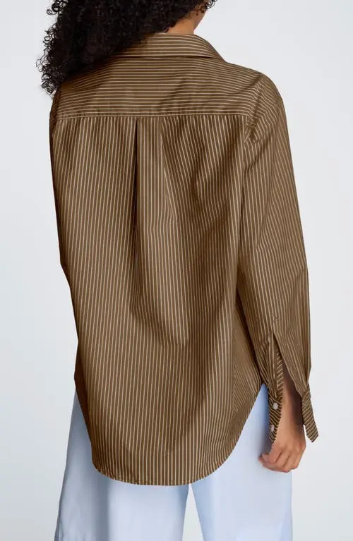 KENNETH COLE Pinstripe Cotton Boyfriend Shirt - Mesquite Multi