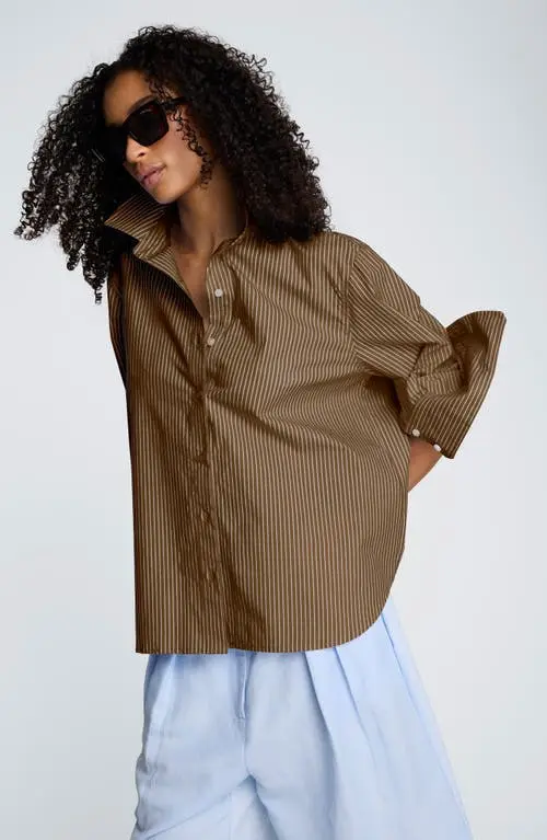 KENNETH COLE Pinstripe Cotton Boyfriend Shirt - Mesquite Multi