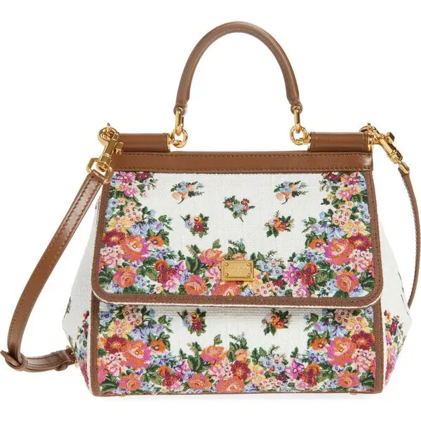 Dolce & Gabbana Medium Sicily Floral Embroidered Handbag - Multicolor/cammello