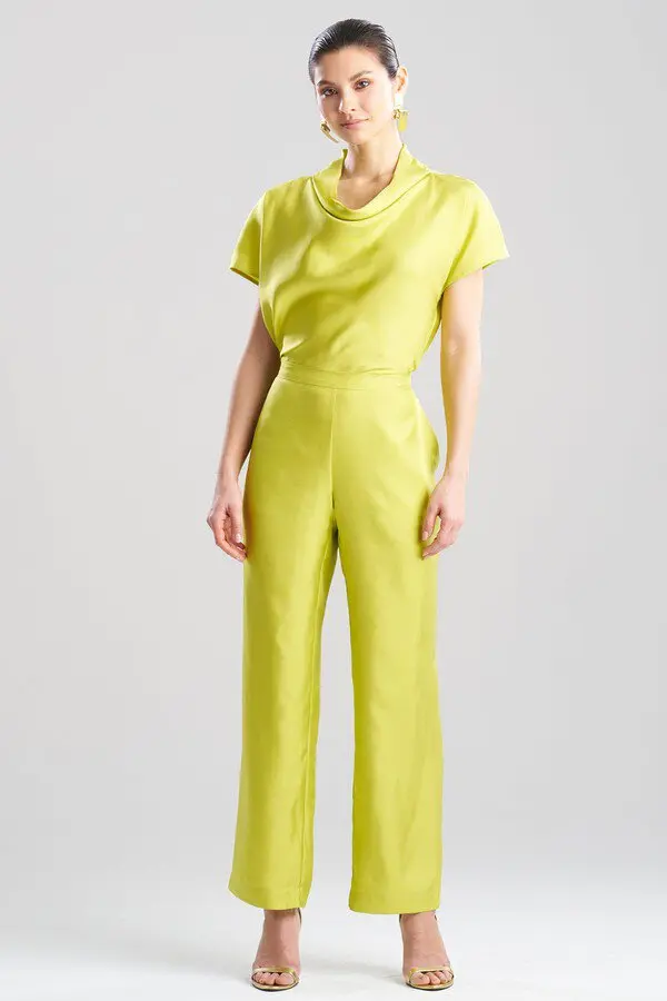Natori Solid Silk Twill Pull On Straight Leg Pants - Yellow