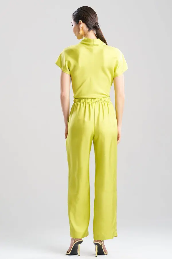 Natori Solid Silk Twill Pull On Straight Leg Pants