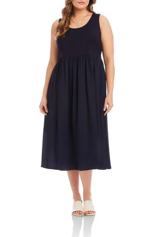 Karen Kane Sleeveless Contrast Midi Dress - Navy
