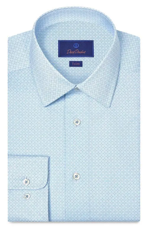 David Donahue Trim Fit Geometric Print Cotton Dress Shirt - Sky