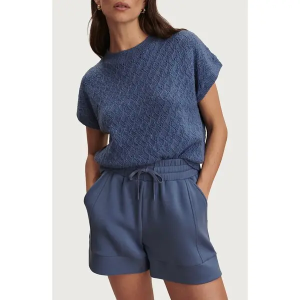 Varley Manae Textured Pointelle Cotton Blend Sweater - Bijou Blue