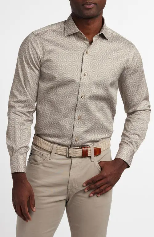 David Donahue Geometric Print Cotton Sport Shirt - Dune
