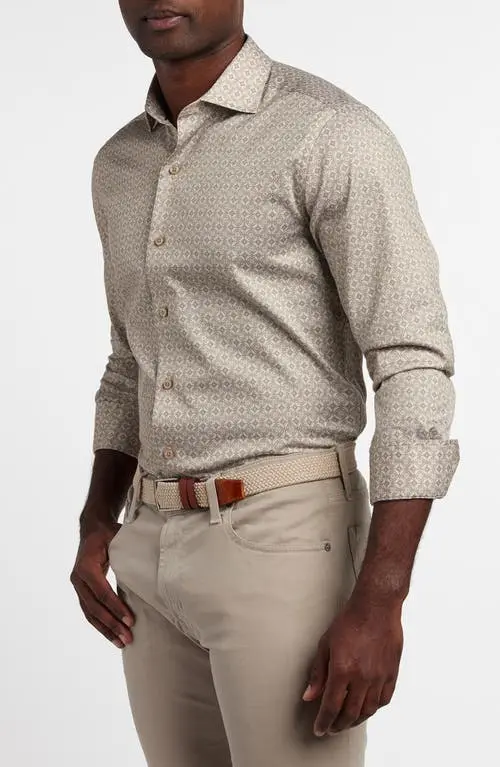 David Donahue Geometric Print Cotton Sport Shirt - Dune