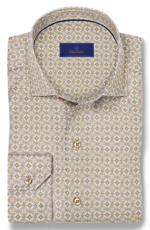 David Donahue Geometric Print Cotton Sport Shirt - Dune