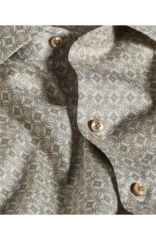 David Donahue Geometric Print Cotton Sport Shirt - Dune