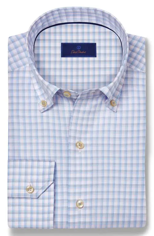 David Donahue Twill Check Cotton Sport Shirt - Pink/sky