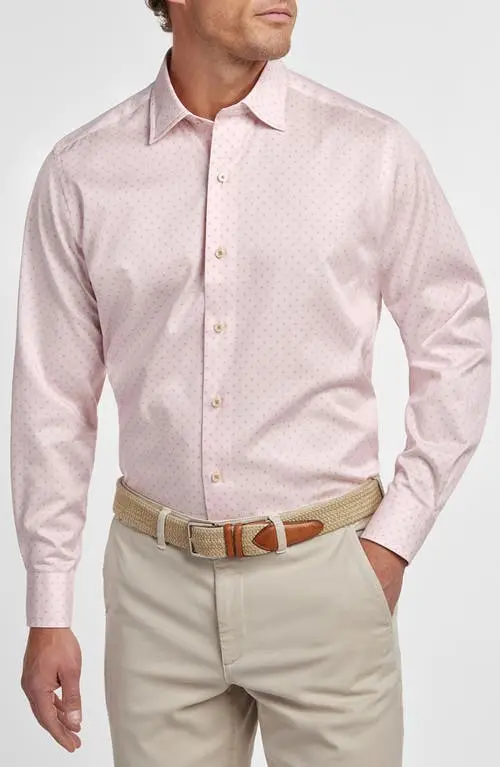 David Donahue Neat Print Cotton Button-up Shirt - Pink