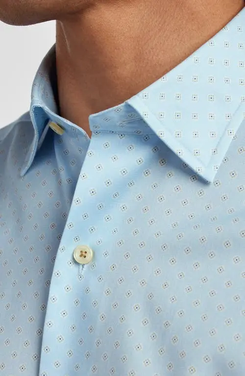 David Donahue Neat Print Cotton Button-up Shirt - Sky