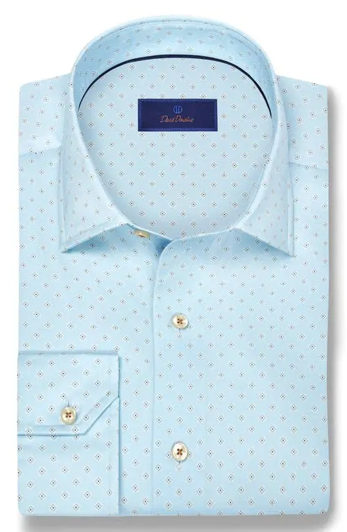David Donahue Neat Print Cotton Button-up Shirt - Sky