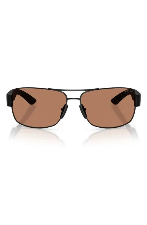 Prada 65mm Shield Sunglasses - Matte Black/brown
