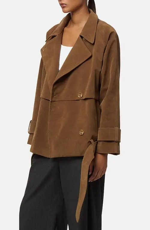 Apparis Gaia Faux Suede Short Trench Coat - Saddle Brown