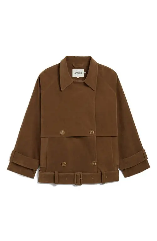 Apparis Gaia Faux Suede Short Trench Coat - Saddle Brown