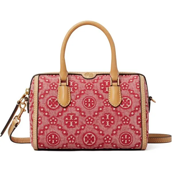 Tory Burch Petite T Monogram Jacquard Barrel Bag - Brilliant Red