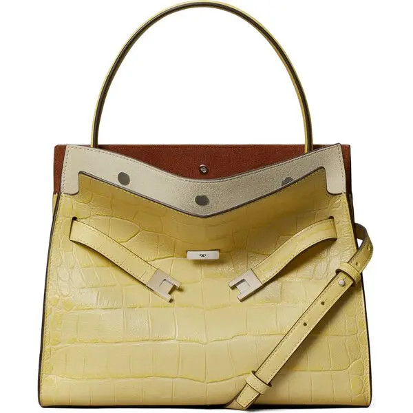 Tory Burch Lee Radziwill Croc Embossed Leather Tote - Yellow Sky