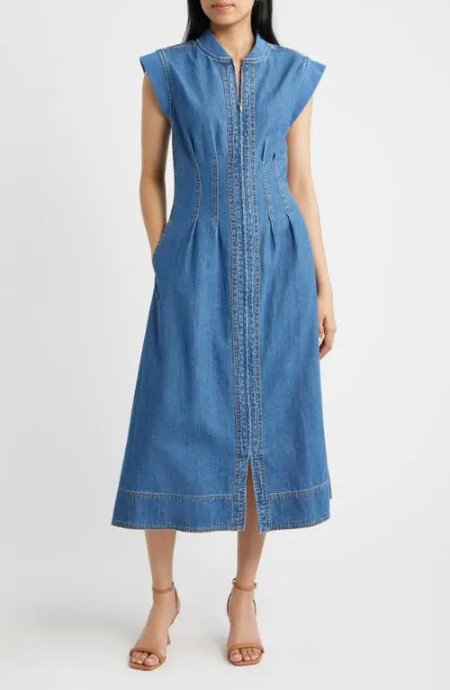 Wit & Wisdom Pleated Denim Midi Dress