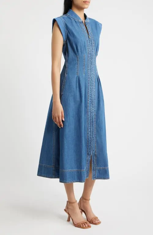 Wit & Wisdom Pleated Denim Midi Dress