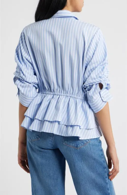 Wit & Wisdom Pinstripe Button-up Tiered Peplum Shirt