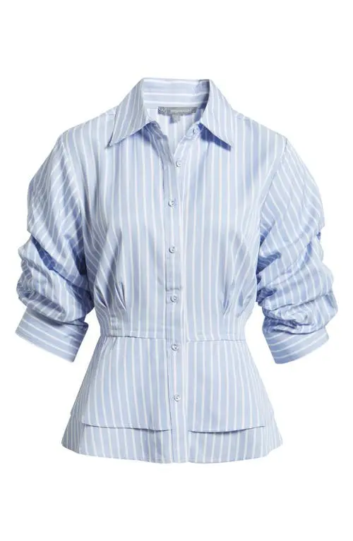Wit & Wisdom Pinstripe Button-up Tiered Peplum Shirt