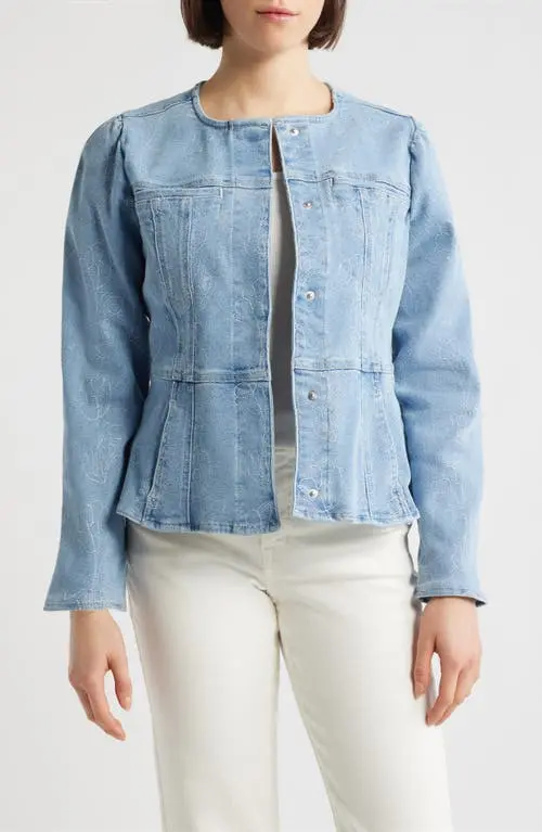 Wit & Wisdom Embroidered Peplum Denim Jacket