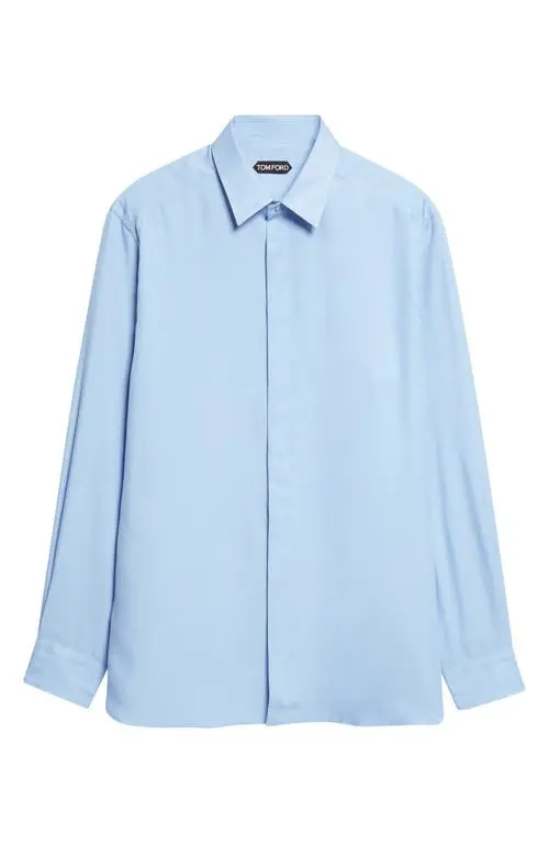 TOM FORD Classic Fit Enzymed Fluid Silk Twill Button-up Shirt - Lagoon