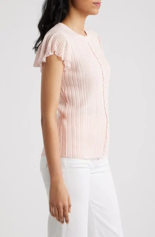 Wit & Wisdom Pointelle Flutter Sleeve Sweater - Angel Pink