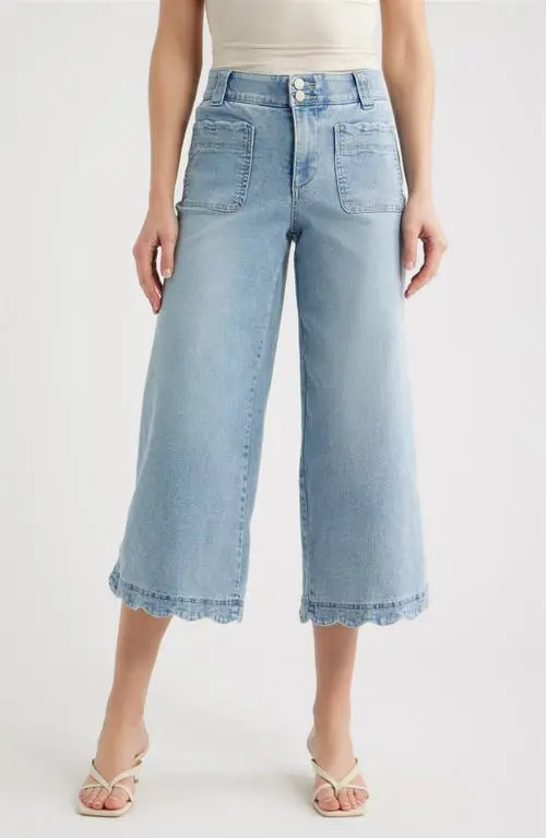 Wit & Wisdom Scallop Patch Pocket High Waist Crop Wide Leg Jeans - Light Blue Artisanal