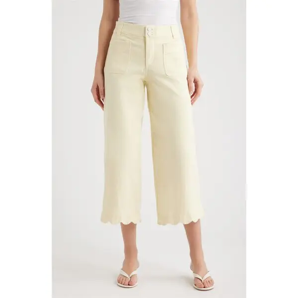 Wit & Wisdom Scallop Patch Pocket High Waist Crop Wide Leg Twill Pants - Lemon Lush