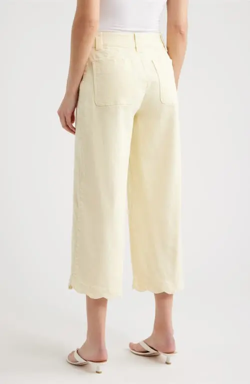 Wit & Wisdom Scallop Patch Pocket High Waist Crop Wide Leg Twill Pants - Lemon Lush
